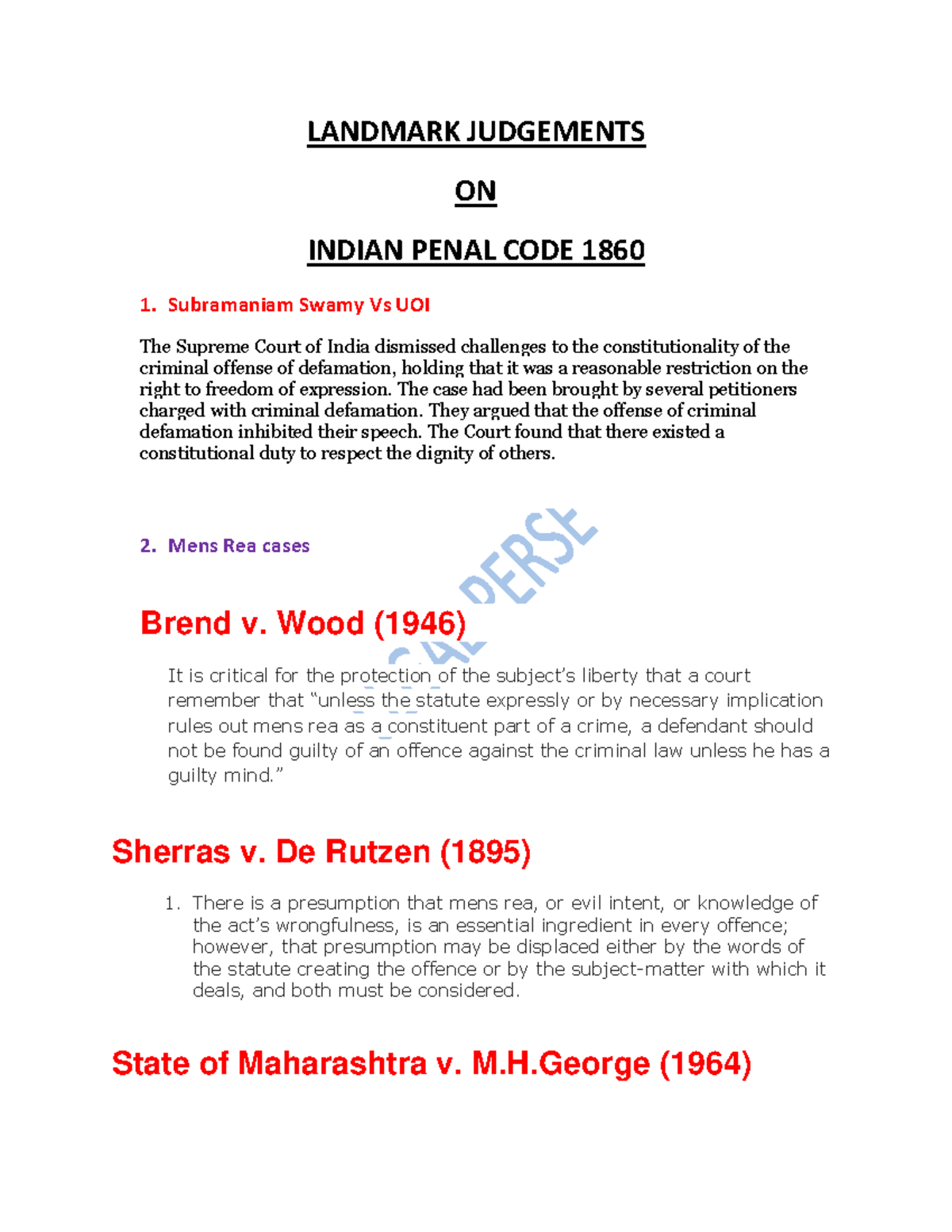 IPC-Landmark Judgements - LANDMARK JUDGEMENTS ON INDIAN PENAL CODE 1860 ...