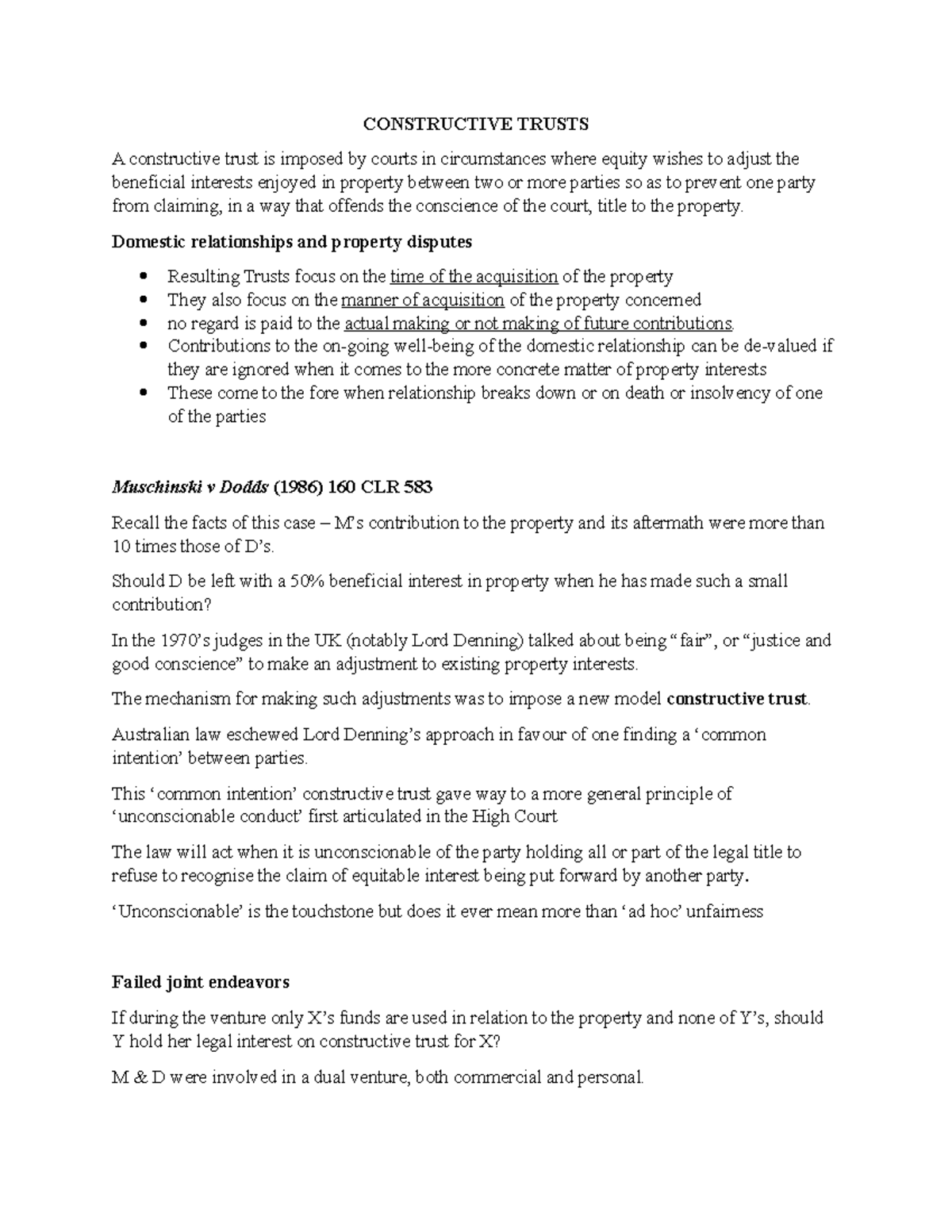 Constructive Trusts - CONSTRUCTIVE TRUSTS A constructive trust is ...