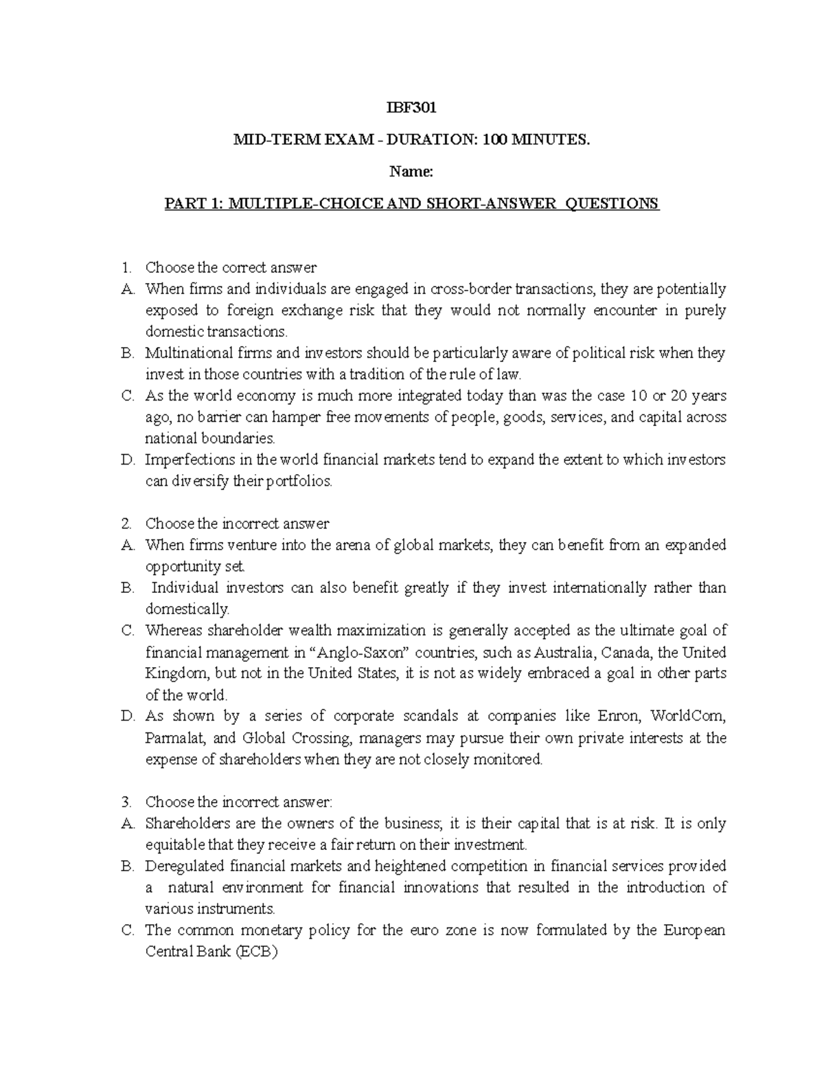 MID-TERM TEST 2023 Questions - IBF MID-TERM EXAM - DURATION: 100 ...