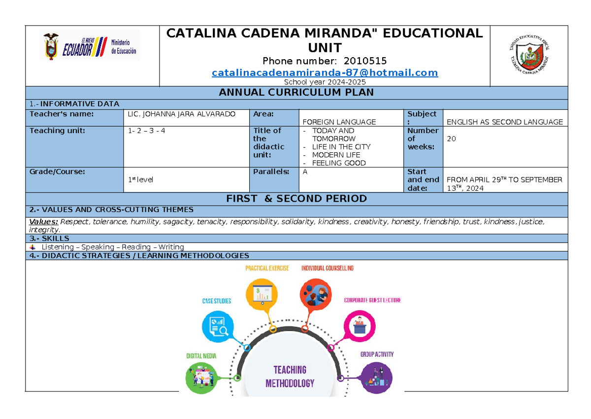 Planificacion DE 1BGU Annual - CATALINA CADENA MIRANDA" EDUCATIONAL ...