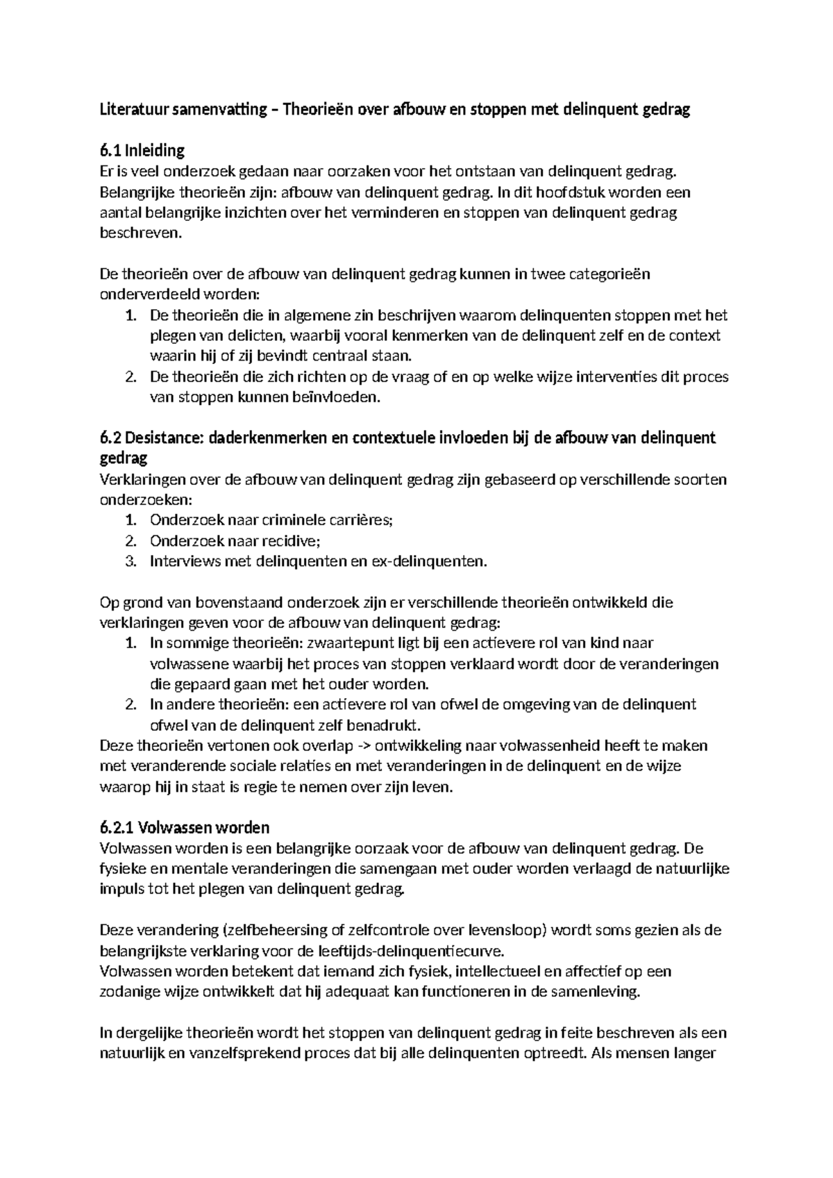 Literatuur samenvatting Reclassering - Literatuur samenvatting ...