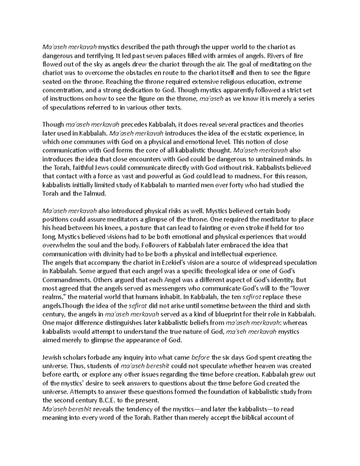 Philosophy 387 - Lecture Book Notes - Ma’aseh merkavah mystics ...