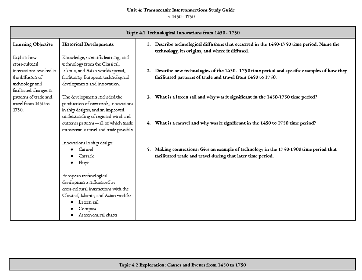 Unit 4 Study Guide - Unit 4: Transoceanic Interconnections Study Guide ...