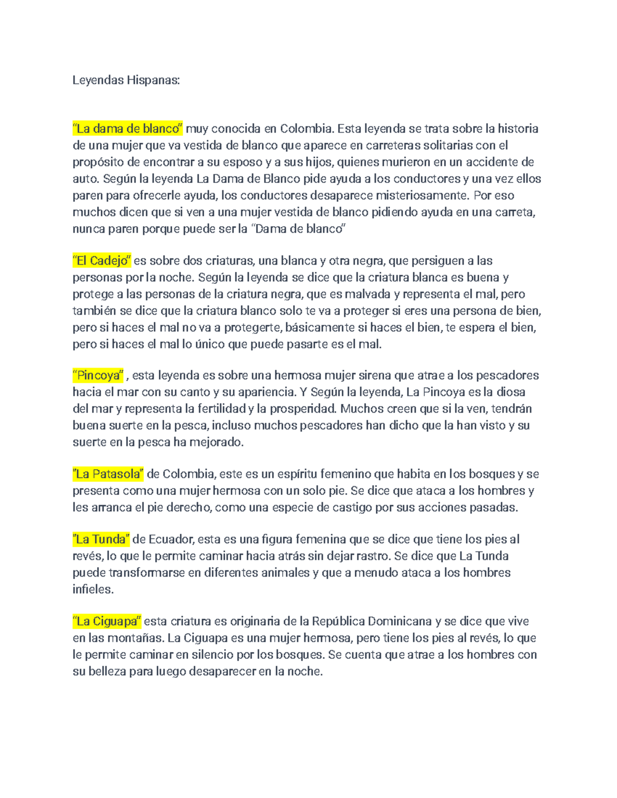 Leyendas Hispanas- Research - Leyendas Hispanas: “La dama de blanco ...