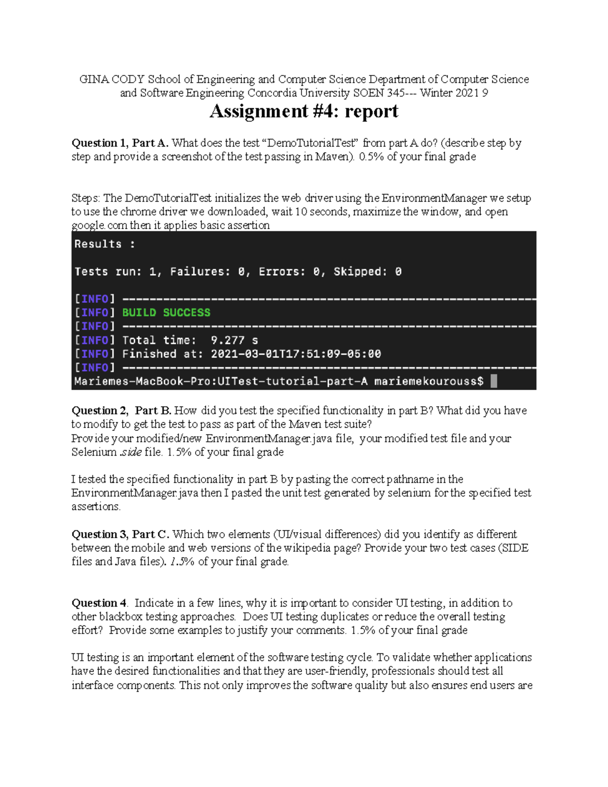 GINA CODY School of Engineering and Computer Science Department of ...