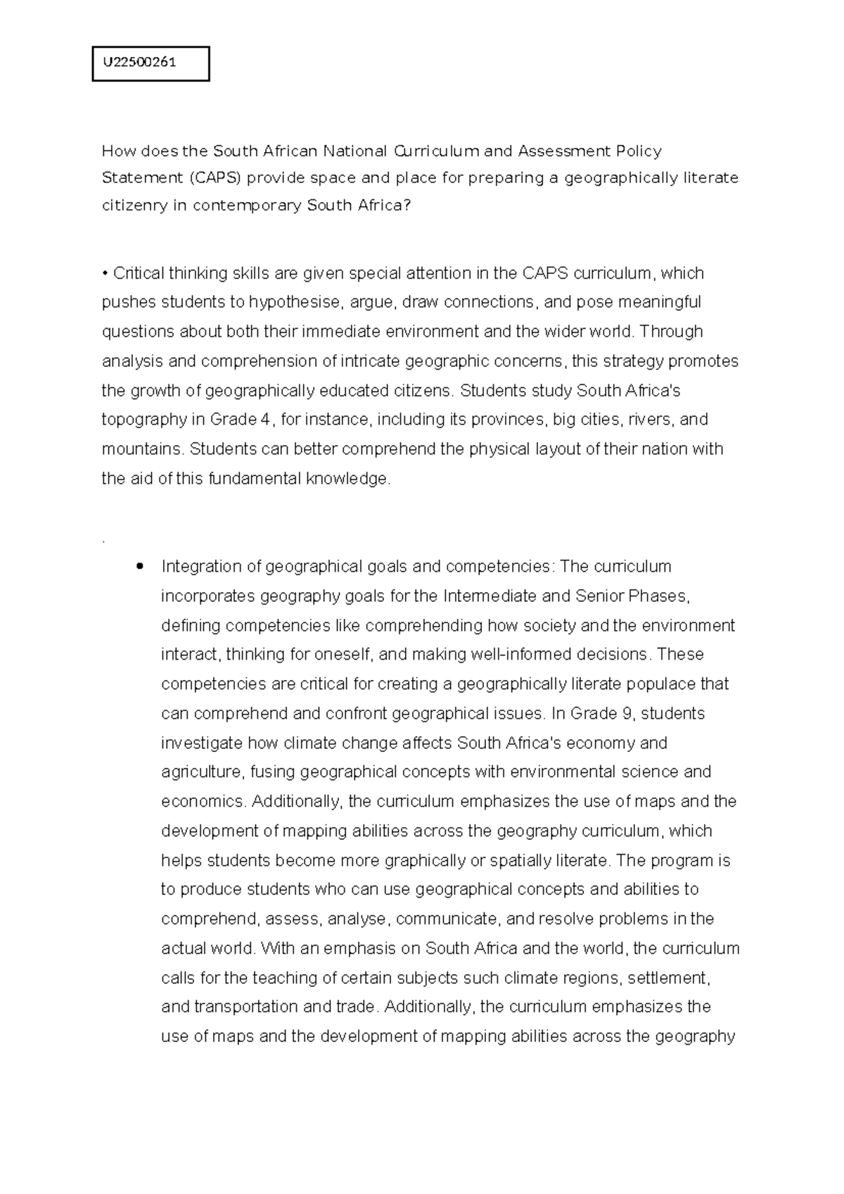 JMG 200 Individual Assignment - How does the South African National Curriculum and Assessment ...