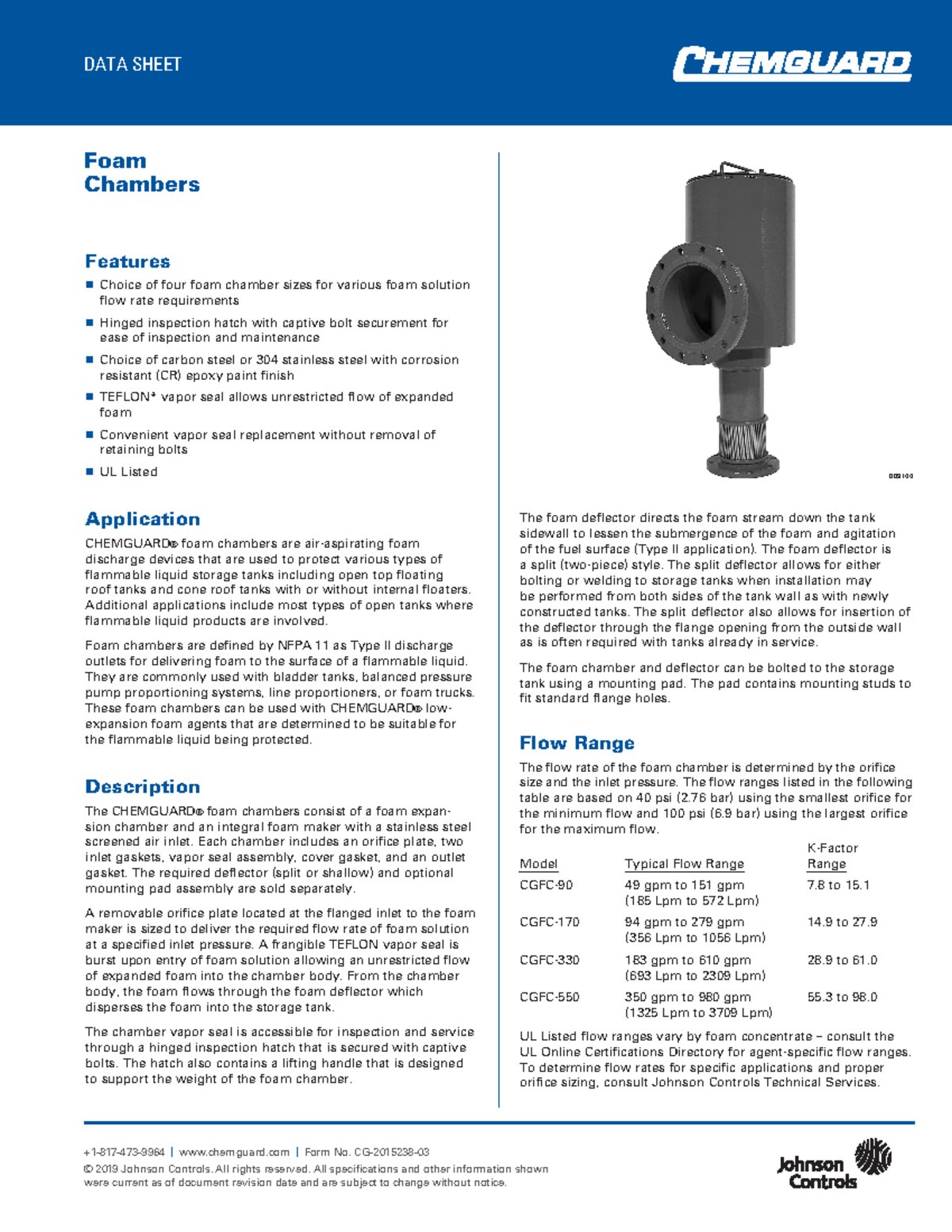 Foam Chambers Johnson Control - DATA SHEET +1-817-473-9964 | chemguard ...