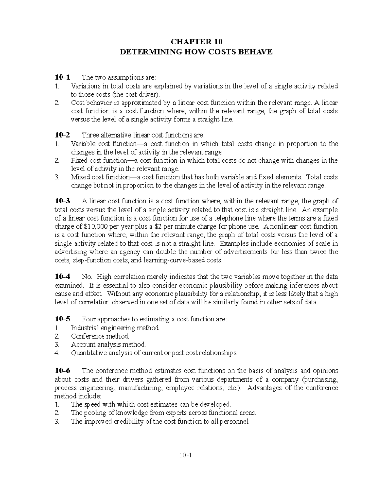 Kunci jawaban akbi - CHAPTER 10 DETERMINING HOW COSTS BEHAVE 10-1 1. 2 ...