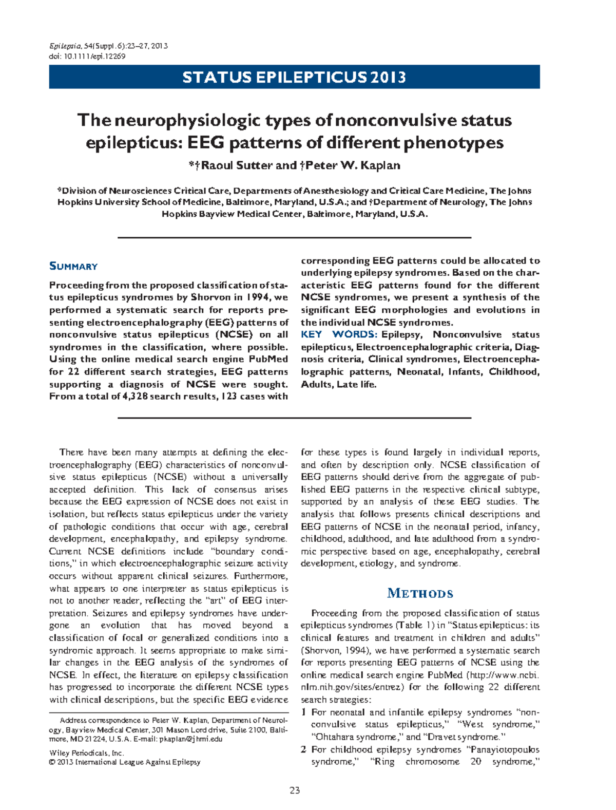 Epilepsia - 2013 - Sutter - The neurophysiologic types of nonconvulsive ...