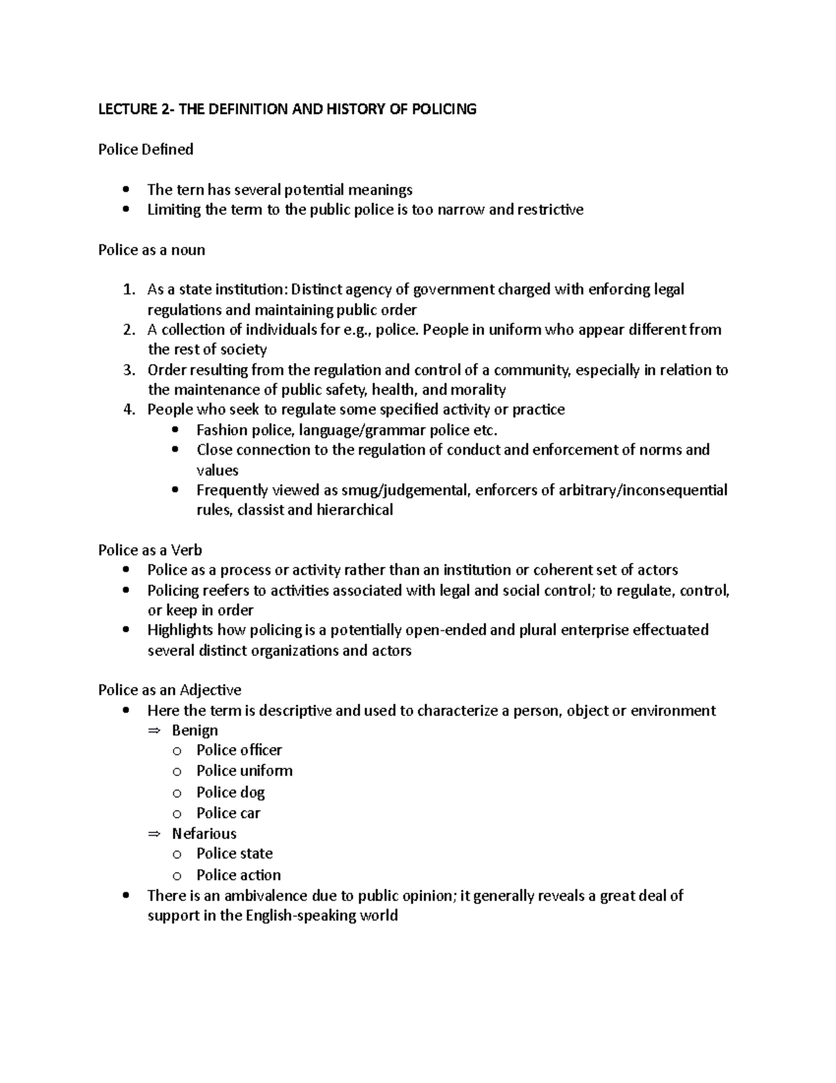 Lecture 2 - notes - LECTURE 2- THE DEFINITION AND HISTORY OF POLICING ...