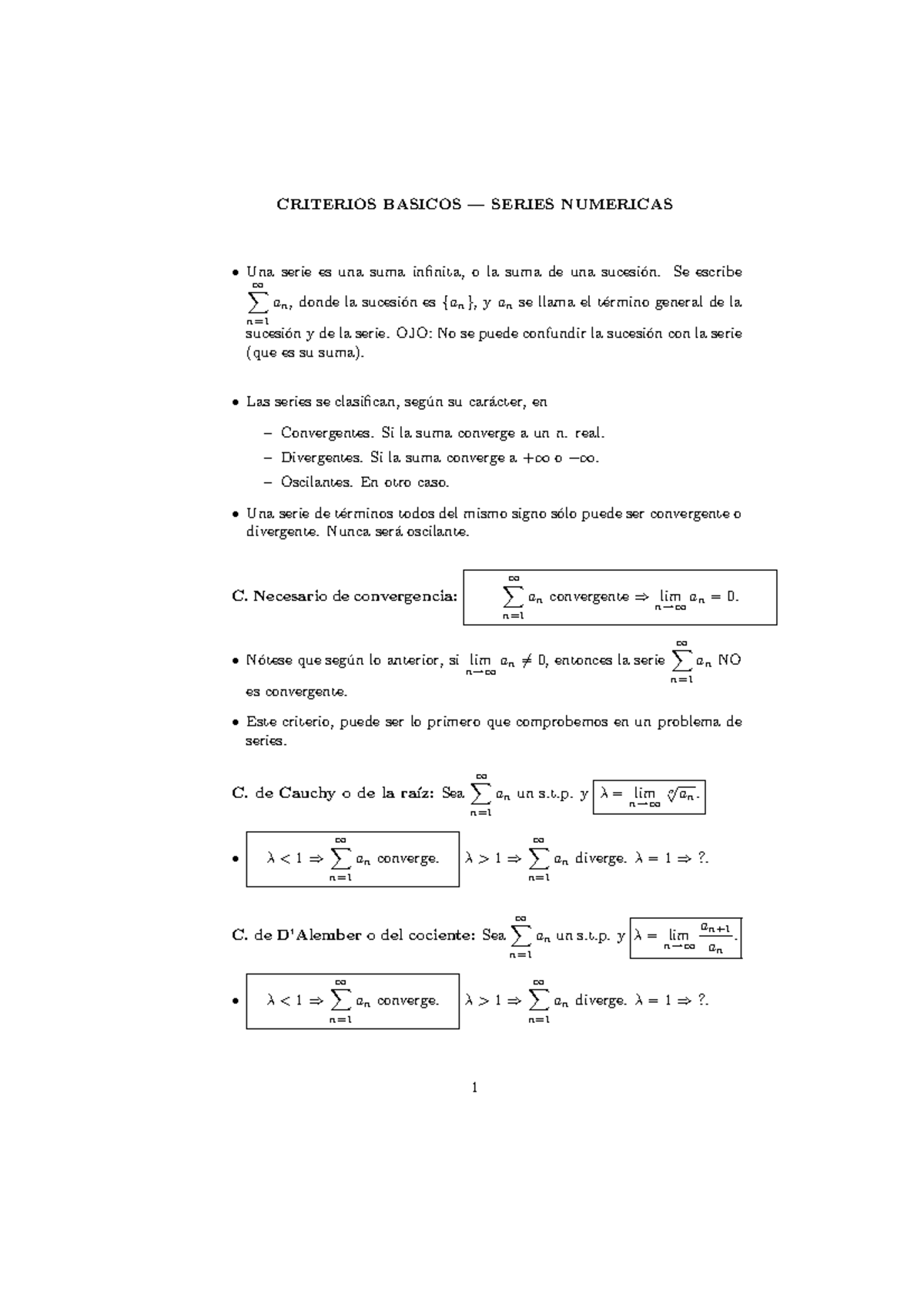 Series res - Practica muy util para calculo 1 - CRITERIOS BASICOS ...