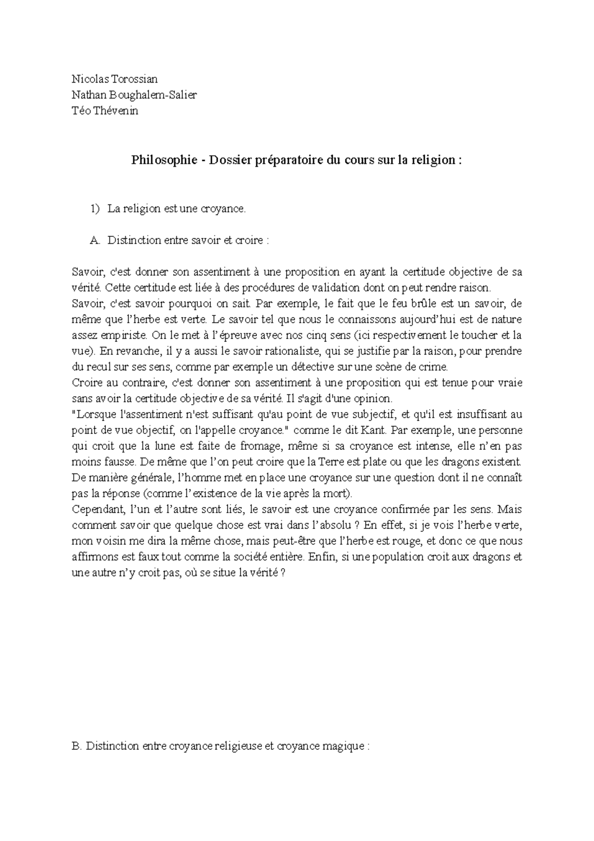 Philosophie, Religion - Nicolas Torossian Nathan Boughalem-Salier Téo ...