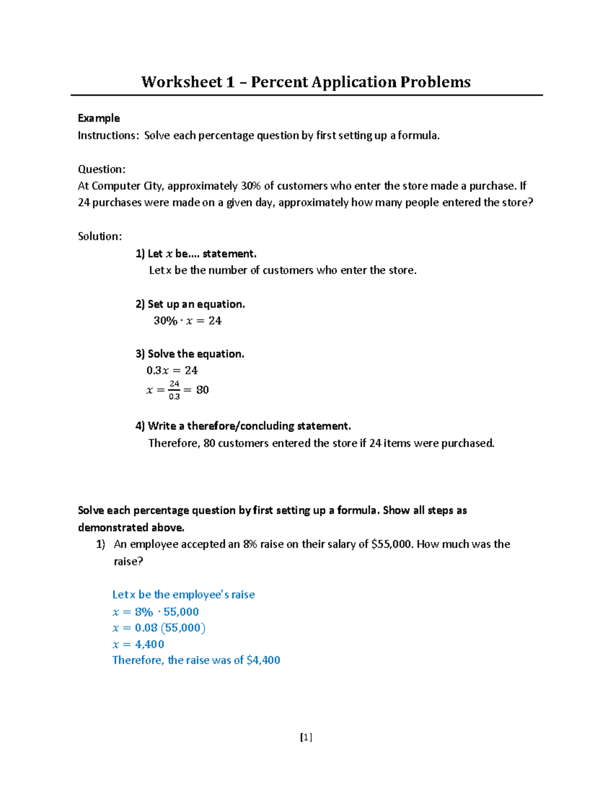 Worksheets - Week 10 - Solutions - Worksheet 1 – Percent Application ...