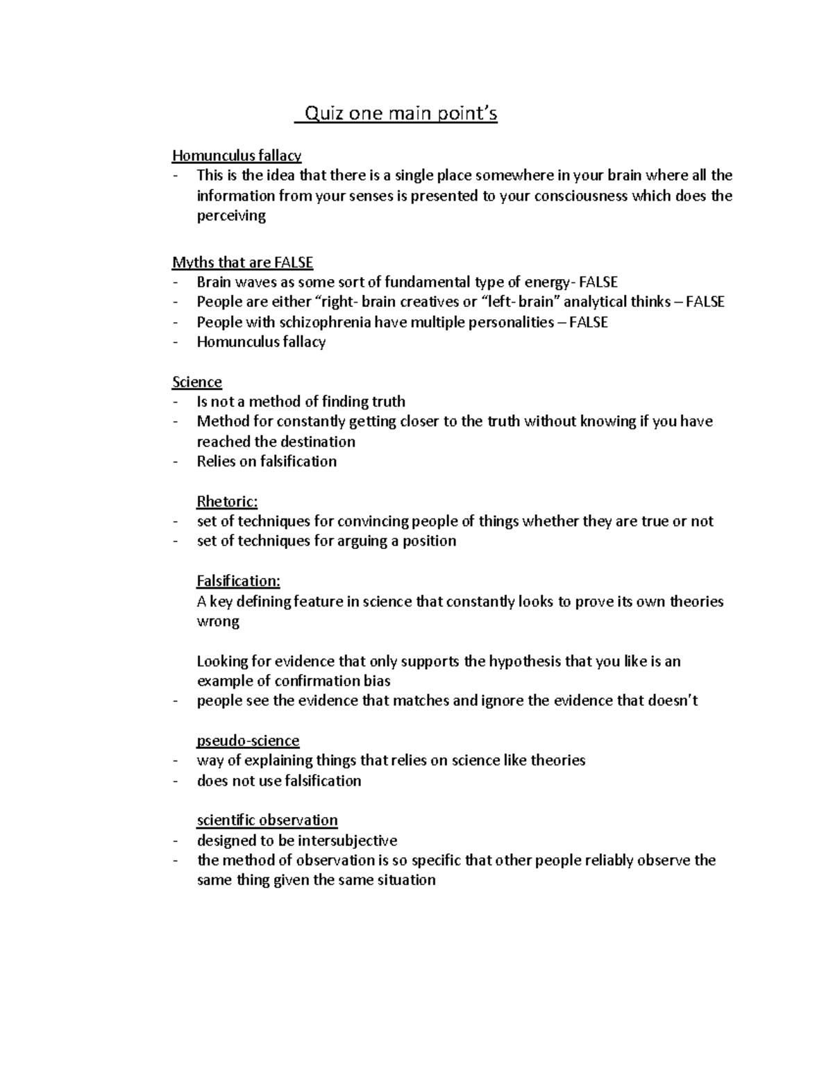 QUIZ ONE MAIN Points - cheat sheet made for quiz one - Quiz one main ...