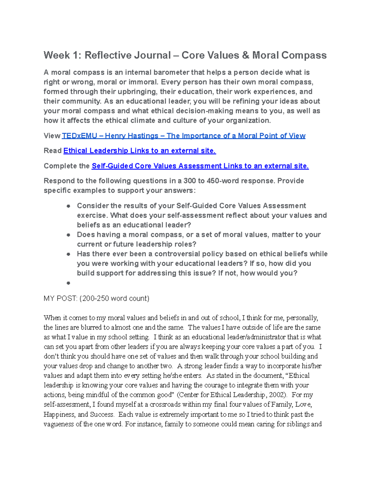 Week 1 Journal - A moral compass is an internal barometer that helps a ...