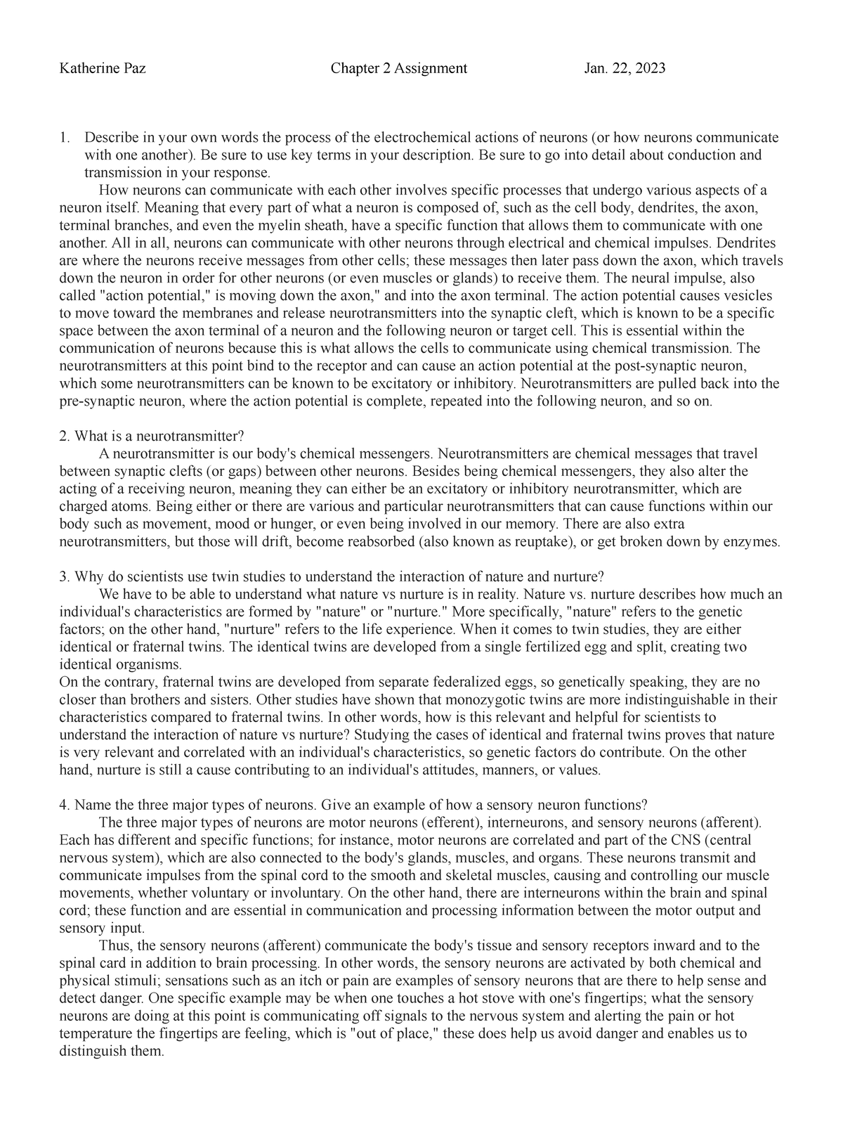 Chapter 2 Assignment - Katherine Paz Chapter 2 Assignment Jan. 22, 2023 Describe in your own ...