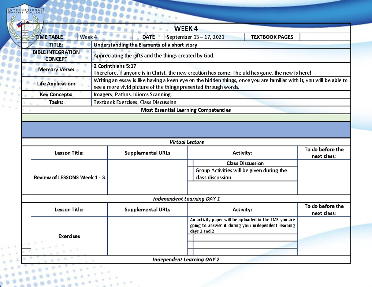 SIM for English 9 Week 4 (September 13 – 17, 2021) - WEEK 4 TIME TABLE ...