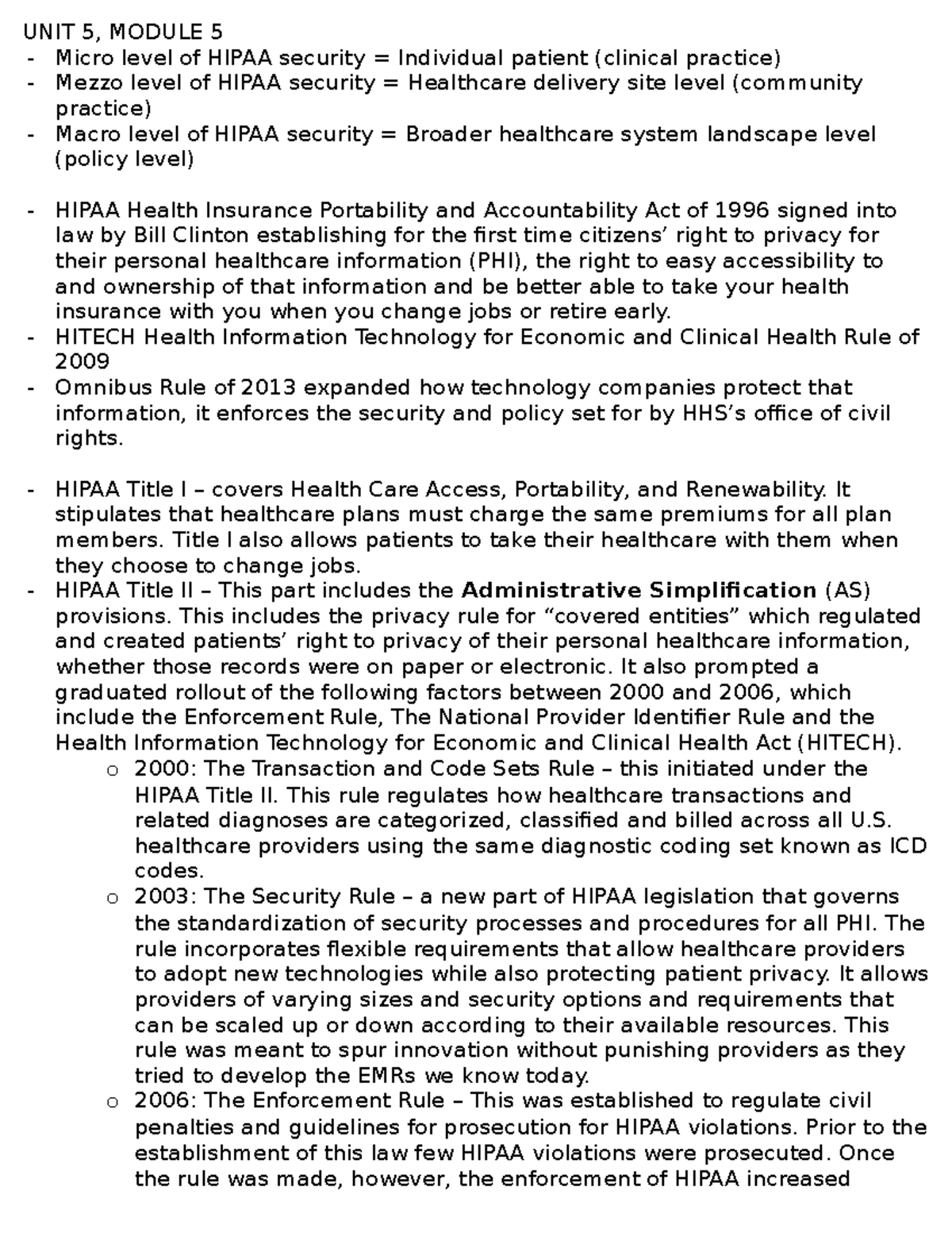 Unit 5, Module 5 - Notes - study guide points - UNIT 5, MODULE 5 Micro ...