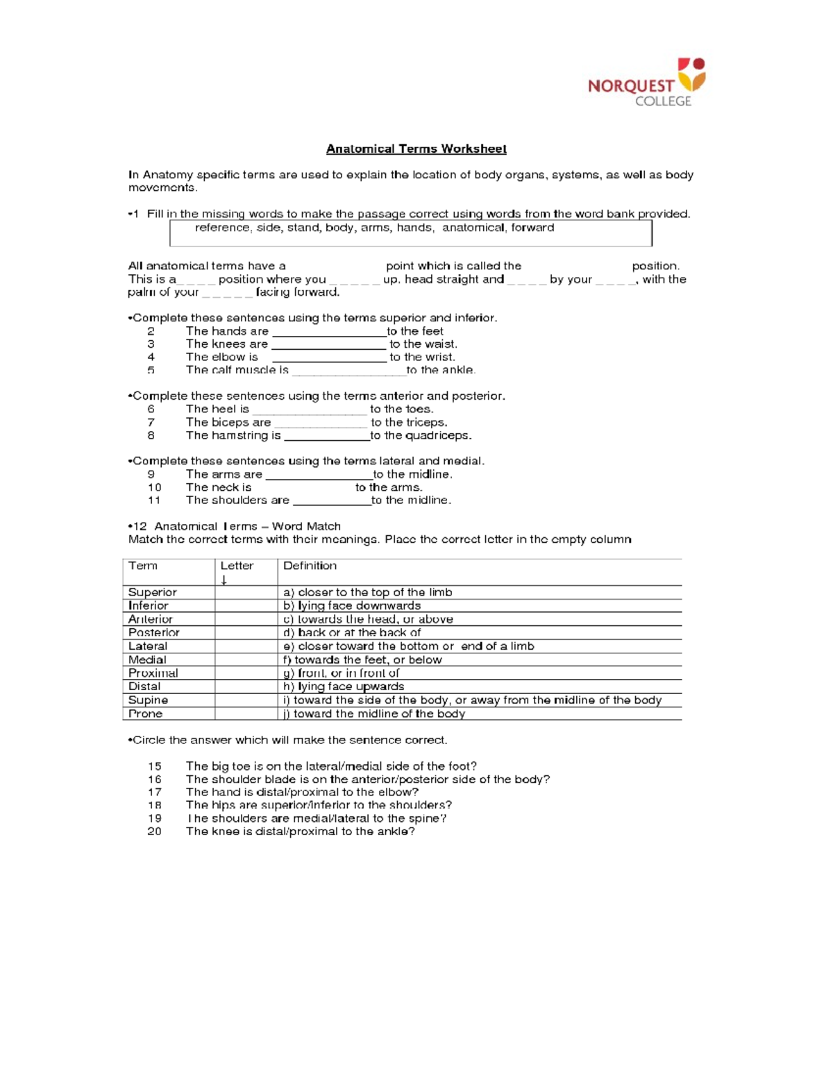 ANPH 1001 Unit 1 worksheet students - ANPH1001 - Label the following ...