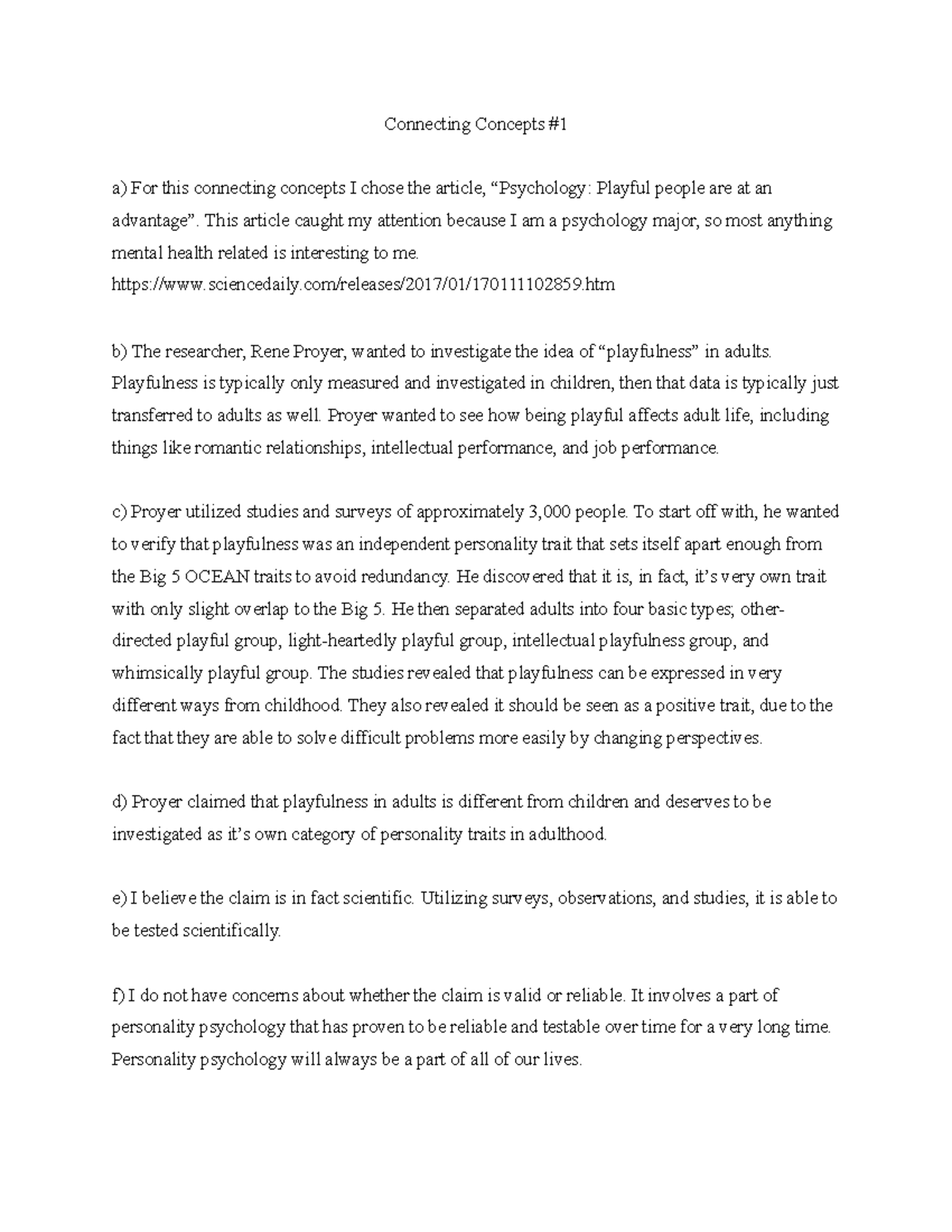 BSC1005 Connecting Concepts #1 - Connecting Concepts #1 a) For this ...