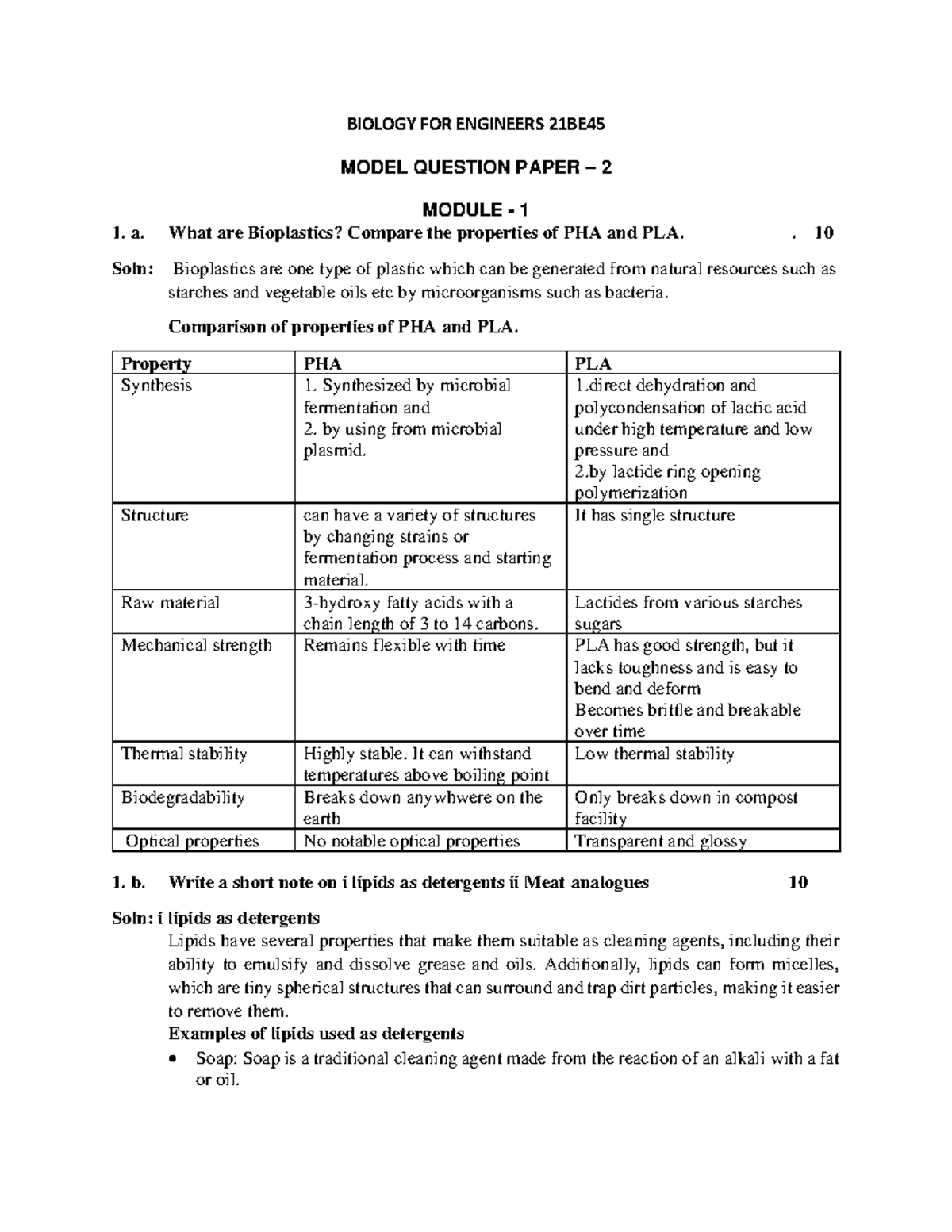 Biology FOR Engineers Model QP2 Solutions - BIOLOGY FOR ENGINEERS 21BE MODEL QUESTION PAPER – 2 ...