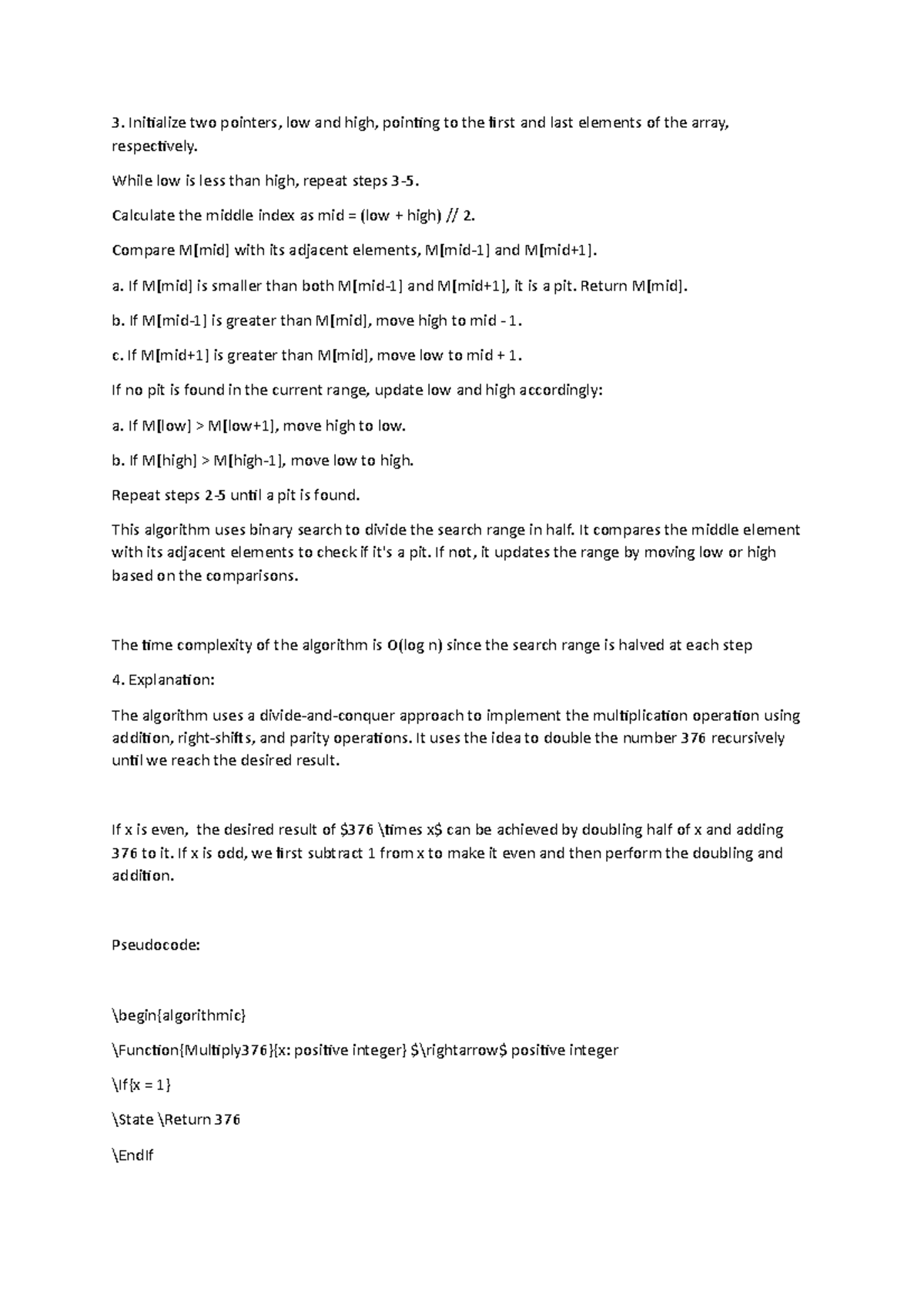 Assignment 2 - questions - Initialize two pointers, low and high, pointing to the first and last ...