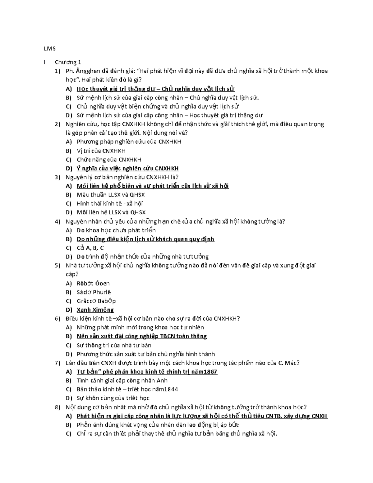 Cnxhkh - Trắc nghiệm chủ nghĩa xã hội khoa học - LMS I Ch ương 1 1) Ph ...