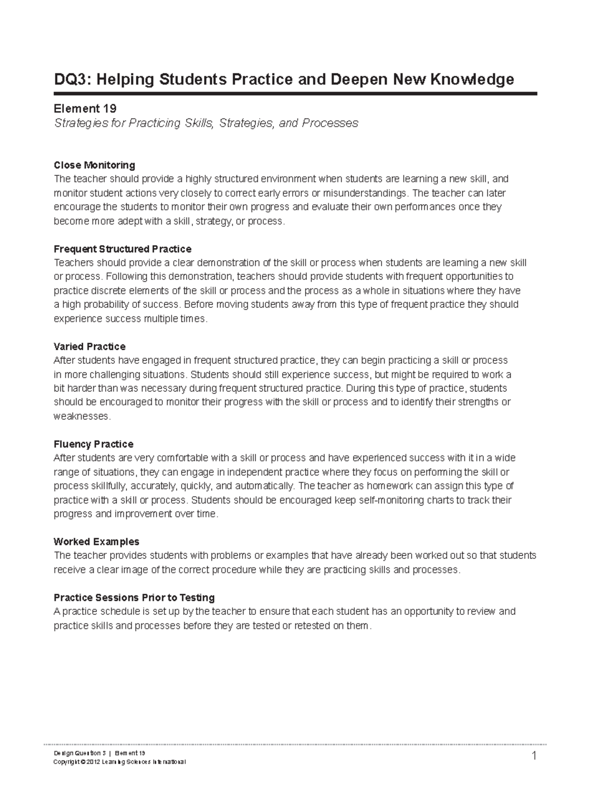 Strategies for Practicing Skills, Strategies, and Processes - The ...
