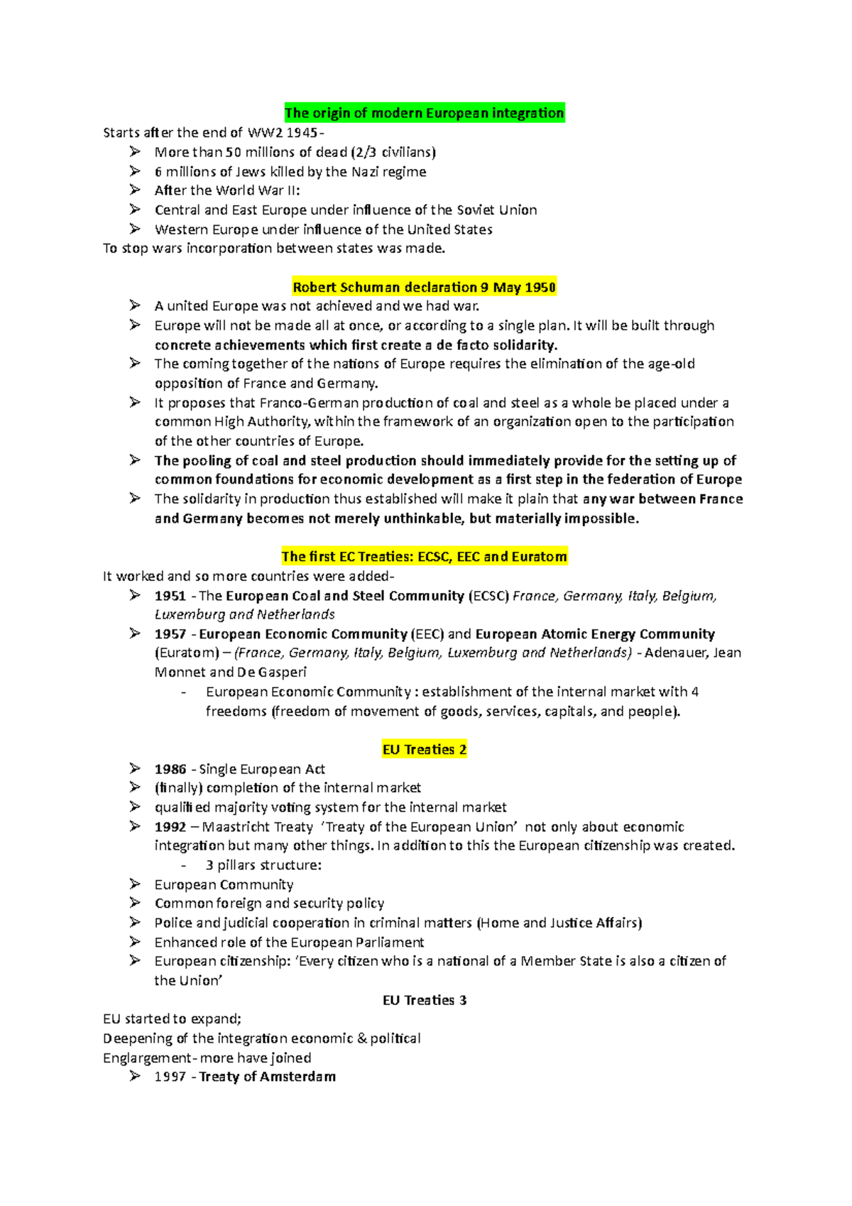 Intro to EU - The origin of modern European integration Starts after ...