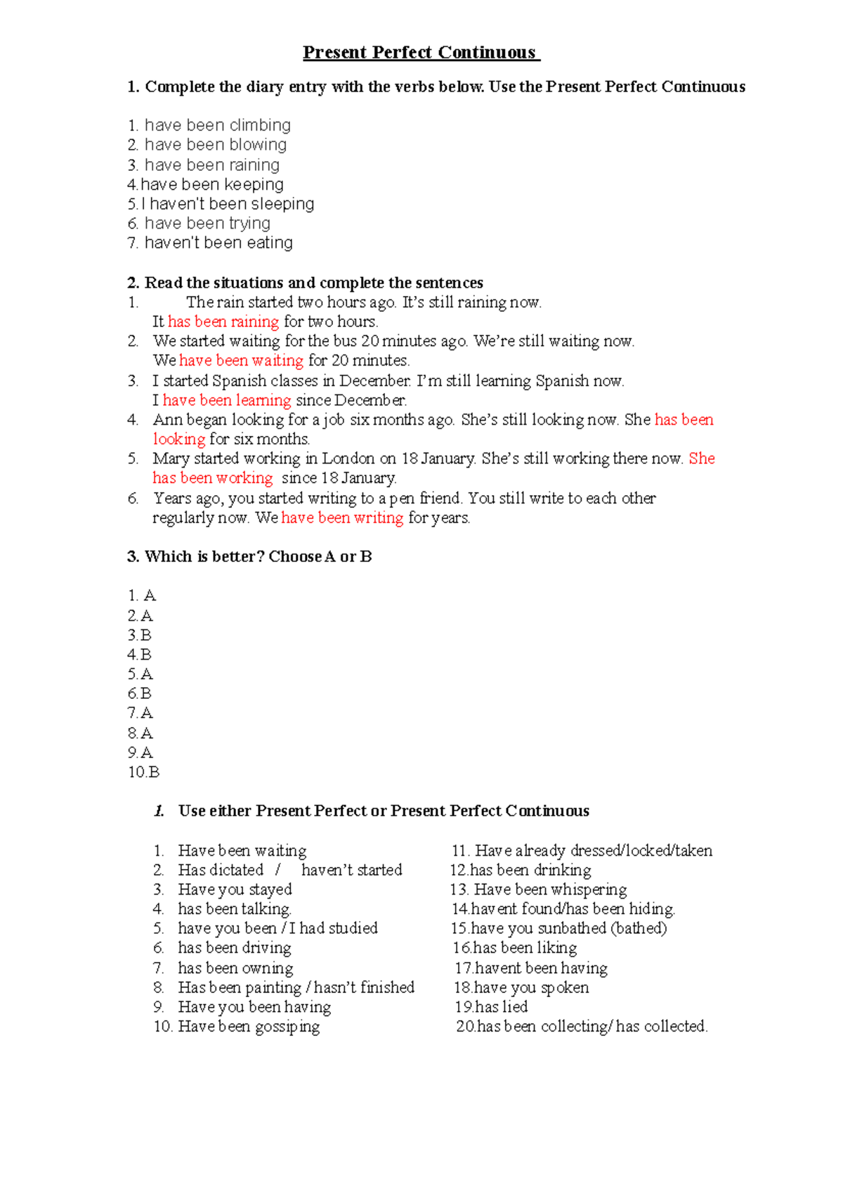 Present Perfect Continuous - Present Perfect Continuous Complete the ...