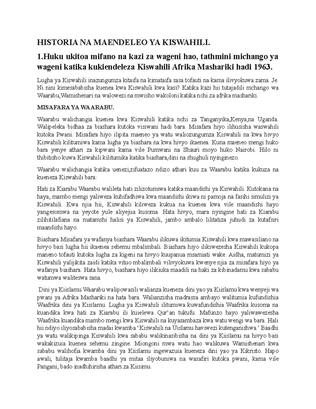 Asili Ya Kiswahili, Historia na Maendeleo - HISTORIA NA MAENDELEO YA ...