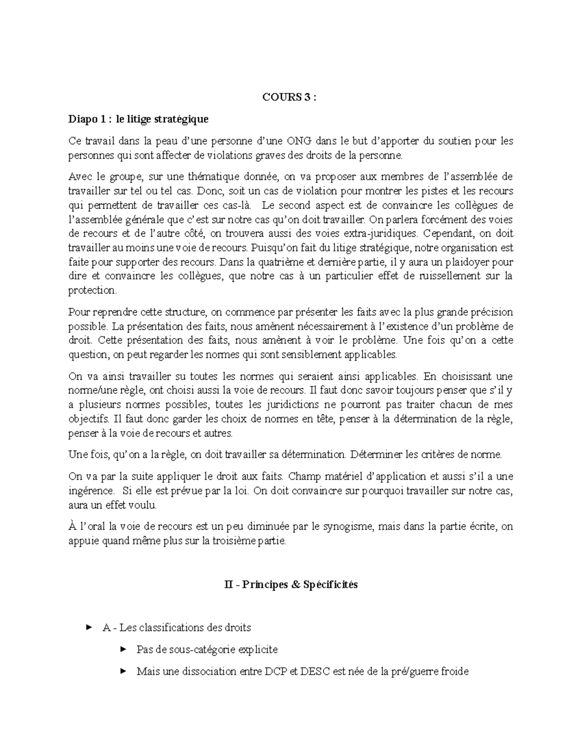 Notes de cours - COURS 3 : Diapo 1 : le litige stratégique Ce travail ...