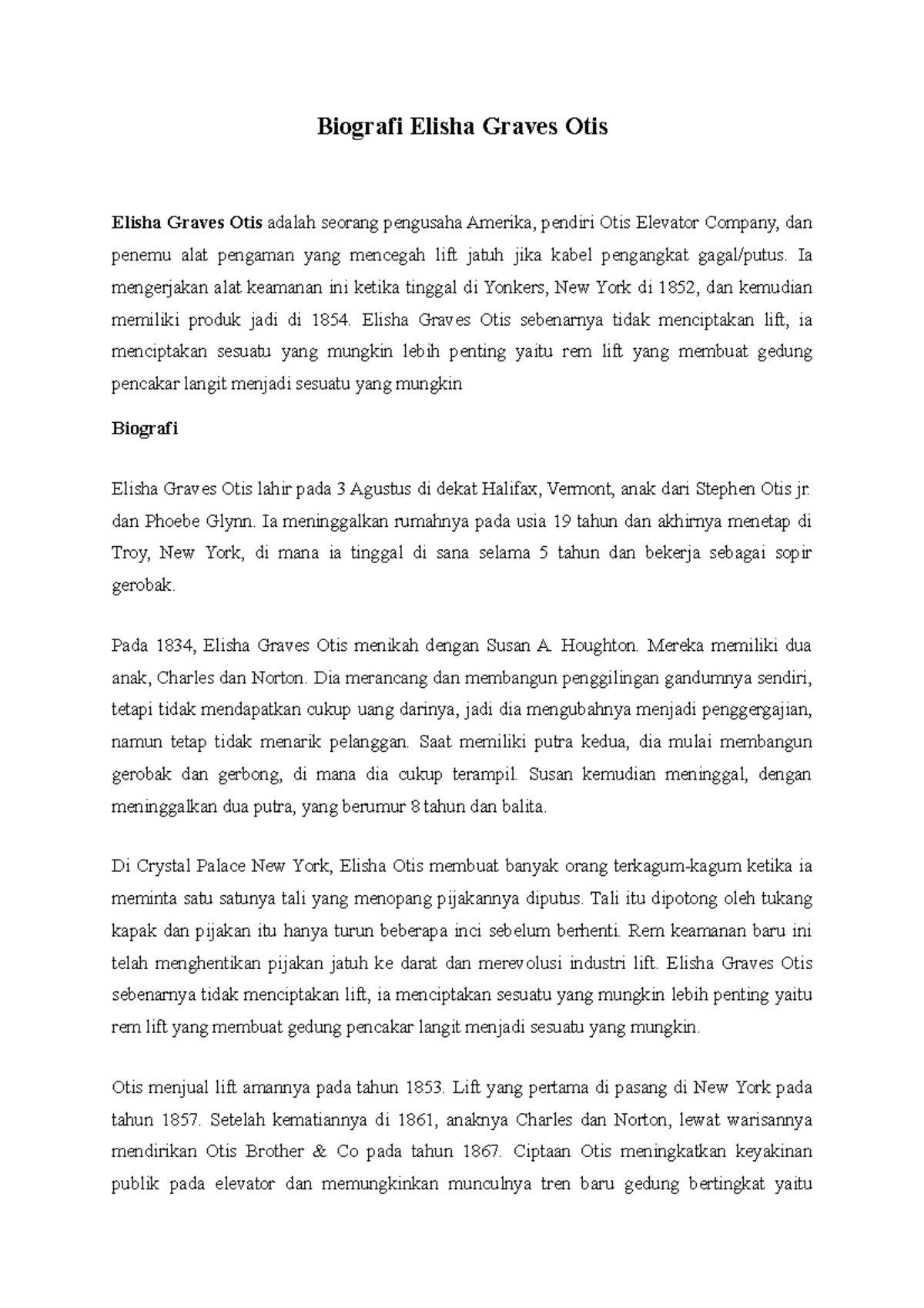 Biografi Elisha Graves Otis - Biografi Elisha Graves Otis Elisha Graves ...
