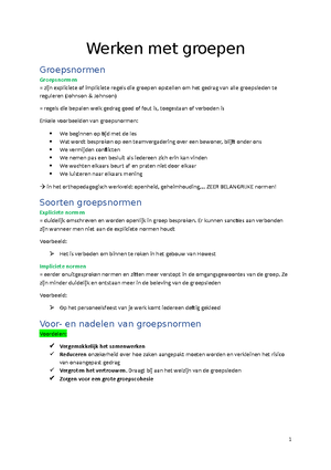 Werken met groepen - Samenvatting - Werken met groepen 1 Inleiding 1. 1 ...