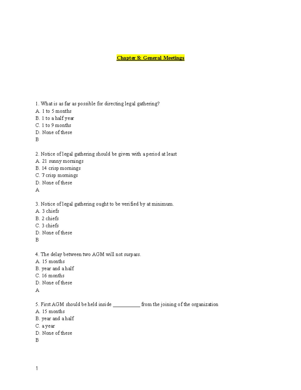 Chapter 8 General Meetings - Chapter 8: General Meetings What is as far ...