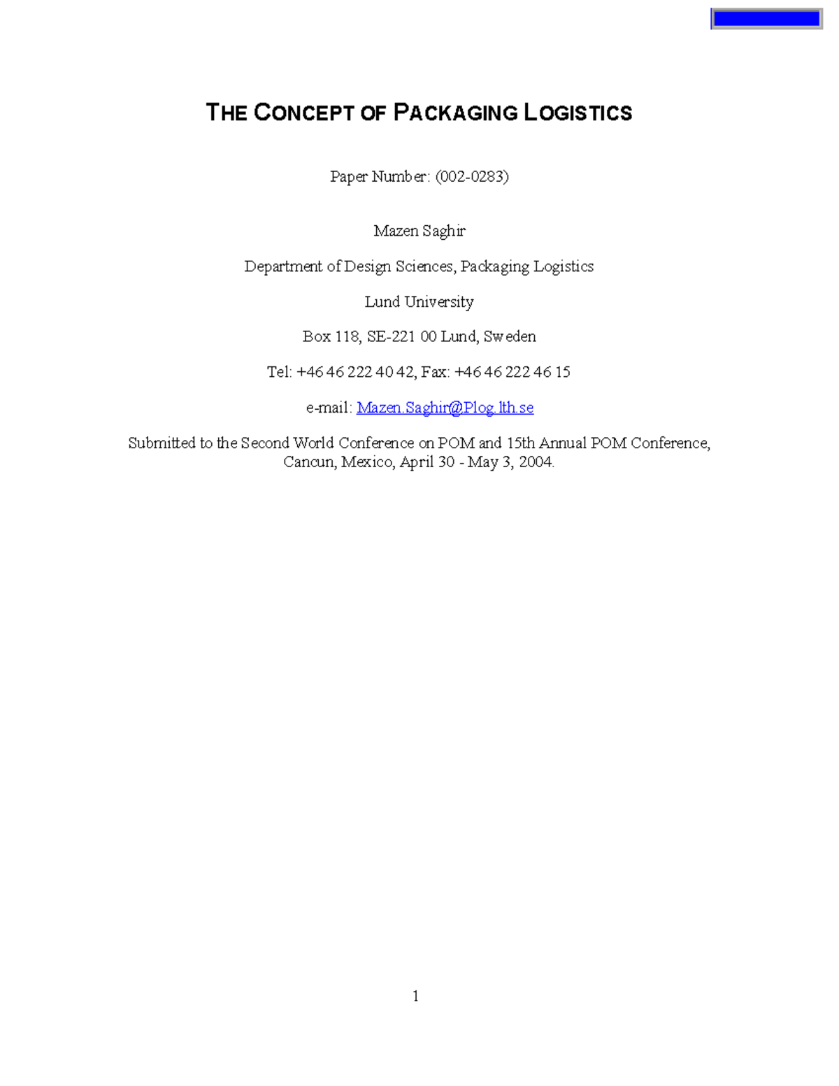 (logistics) - Back to "Search By Author" 1 THE CONCEPT OF PACKAGING ...