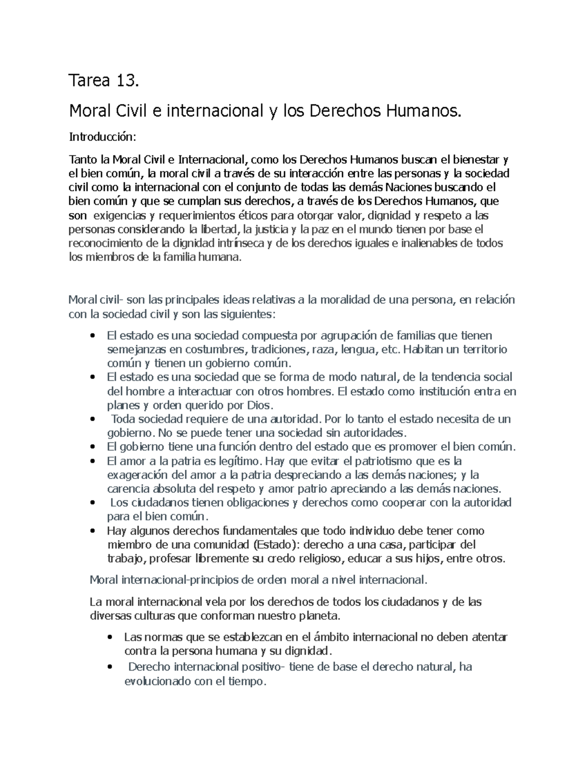 Tarea 13 - Moral Civil e internacional y los Derechos Humanos. - Tarea ...