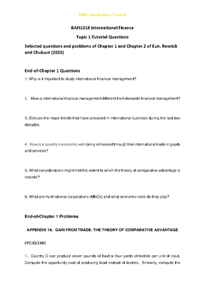 Questions week 8 - BAFI1008 BUSINESS FINANCE Page 1 of 1 Tutorial Questions Week 8 Question 1 ...