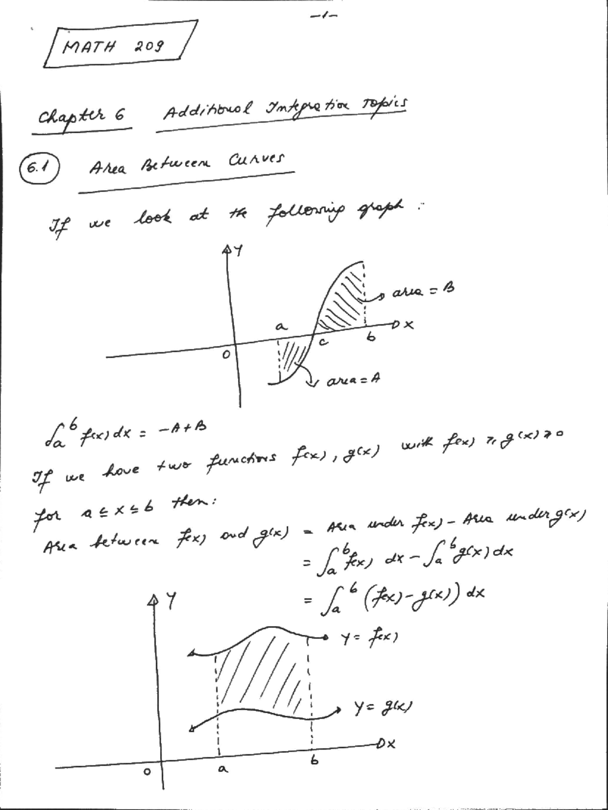 Section 6.1 Area between Curves - MATH 209 chapter 6 Additional ...
