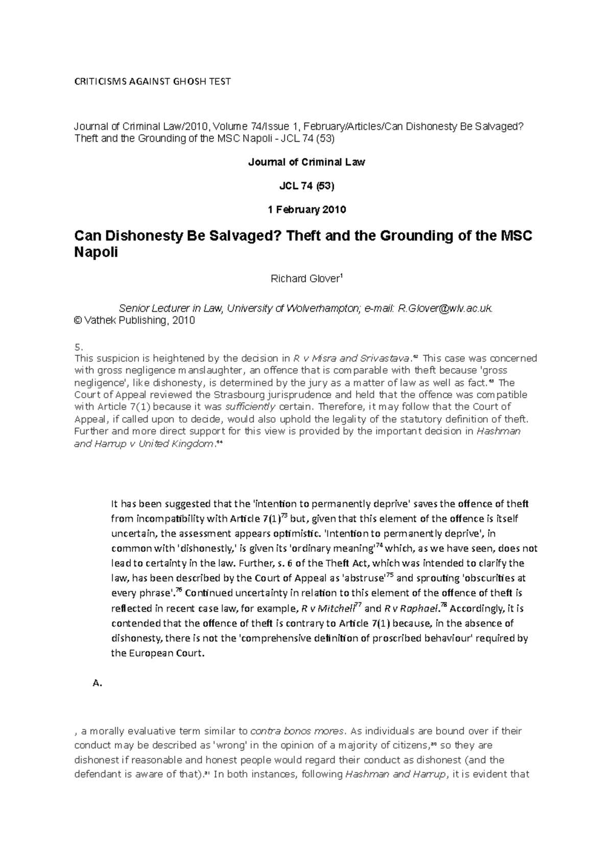 Criticisms Against Ghosh TEST - CRITICISMS AGAINST GHOSH TEST Journal ...