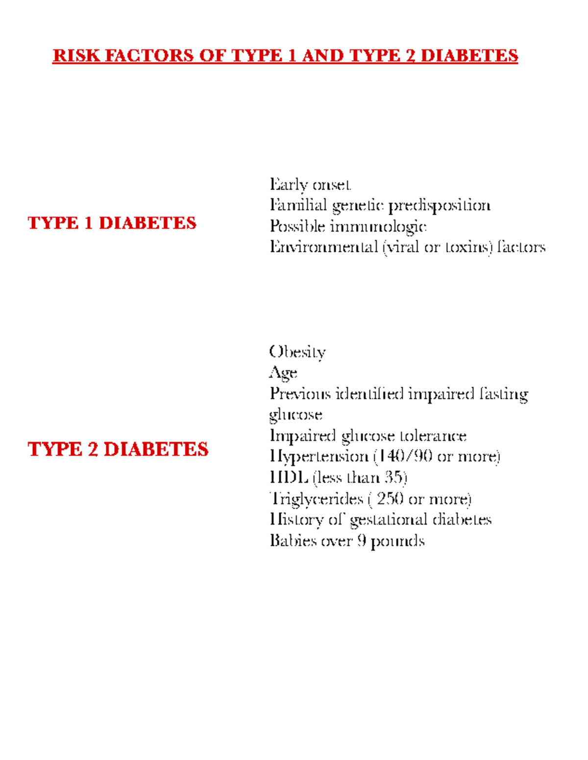 Diabetes 3 - NUR 105 - RISK FACTORS OF TYPE 1 AND TYPE 2 DIABETES Early ...