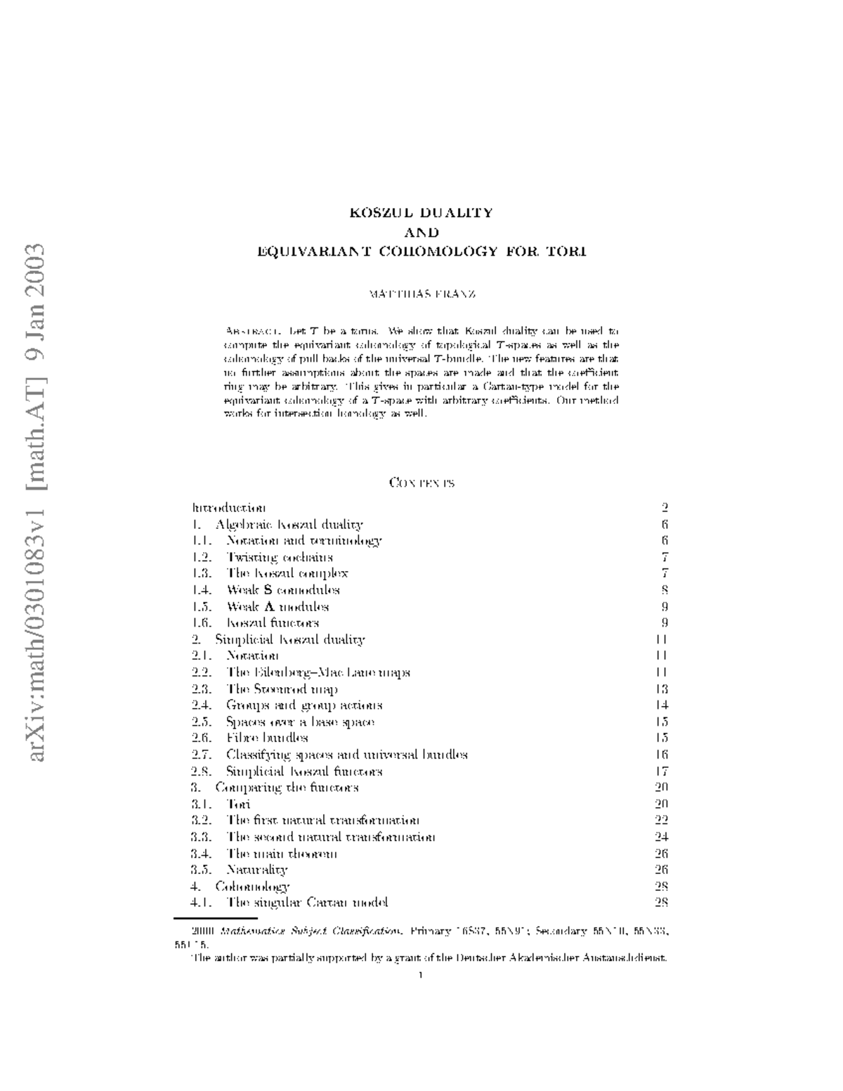 0301083 - Cours - arXiv:math/0301083v1 [math] 9 Jan 2003 KOSZUL DUALITY ...