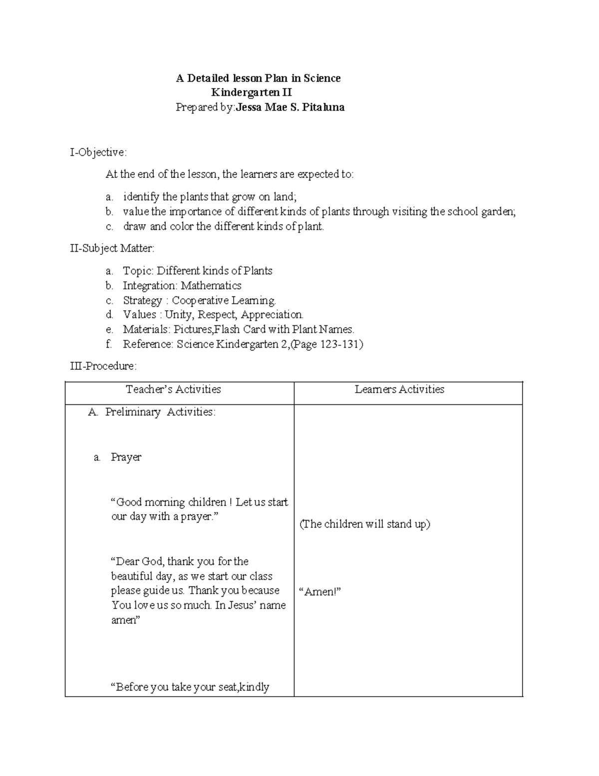 DLP Science - For kindergarten lesson plans - A Detailed lesson Plan in ...