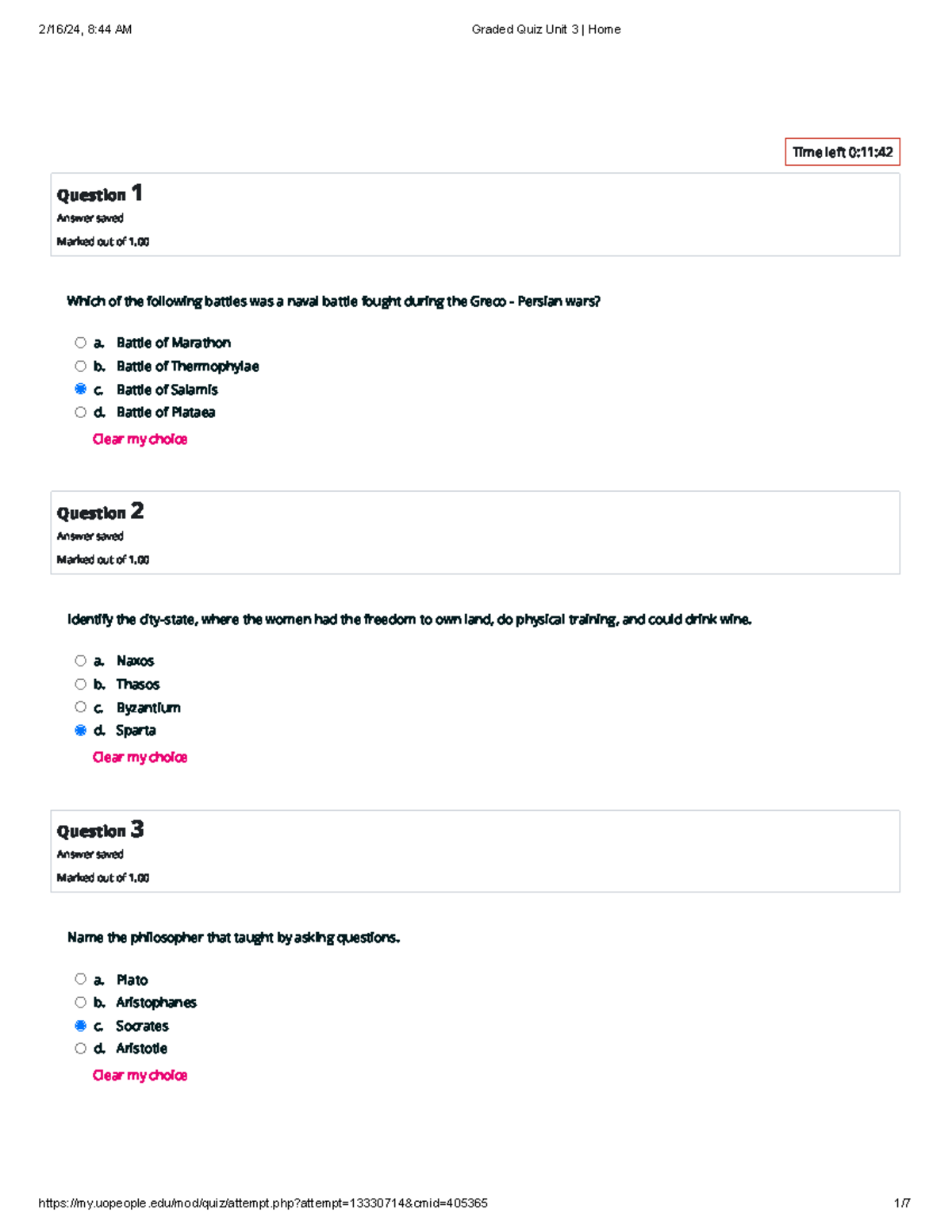 Graded Quiz Unit 33 Home - Question 1 Answer saved Marked out of 1. Question 2 Answer saved ...