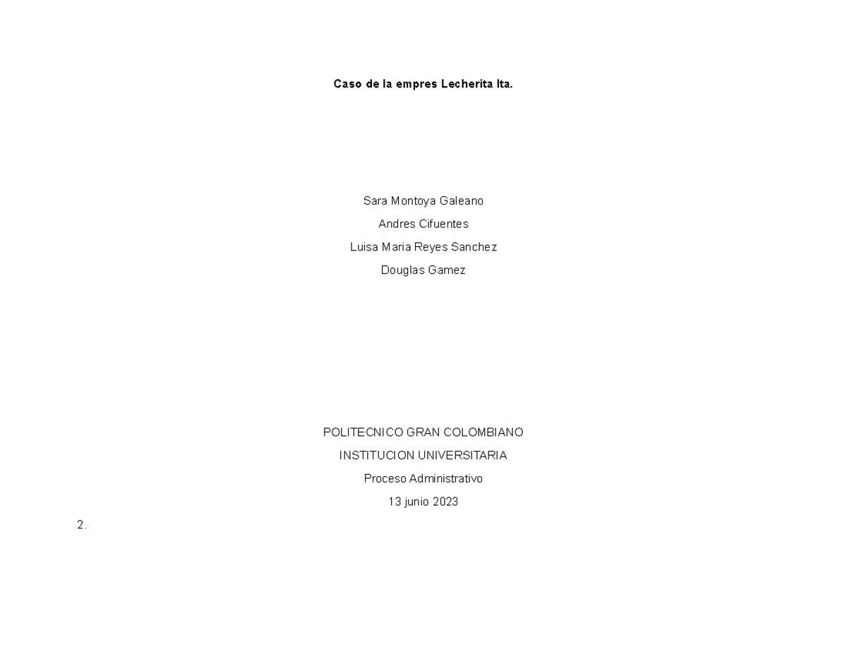 Caaso lecherita - Caso de la empres Lecherita lta. Sara Montoya Galeano ...