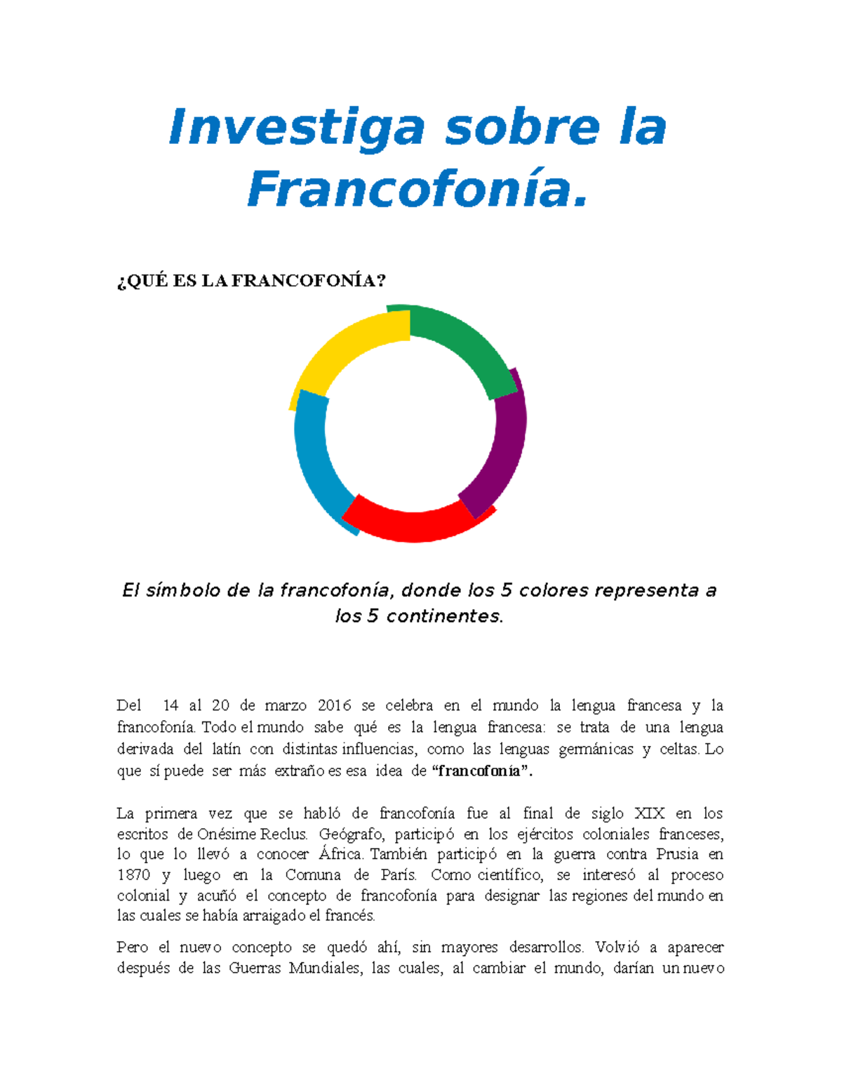 Investiga sobre la Francofonía - ES LA FRANCOFONÍA? El símbolo de la ...