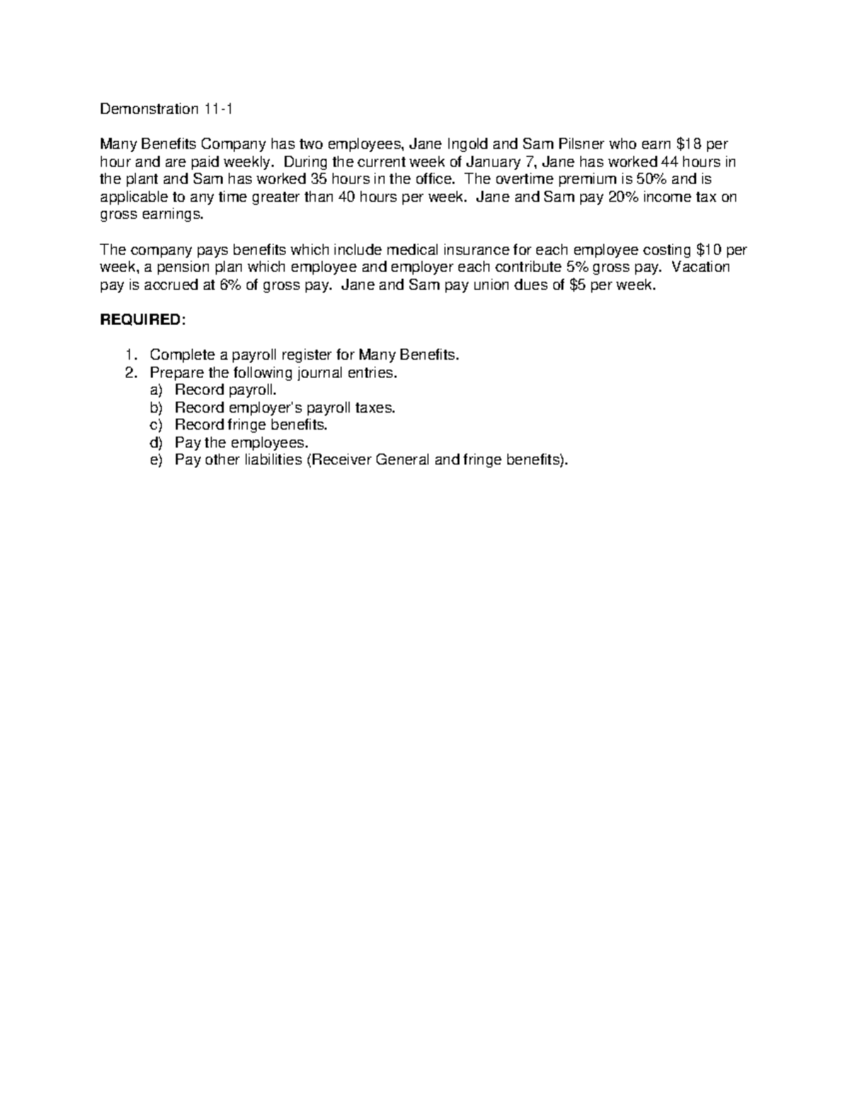 Acct122 demonstration 11-1 PAYROLL Chapter - Demonstration 11- Many ...