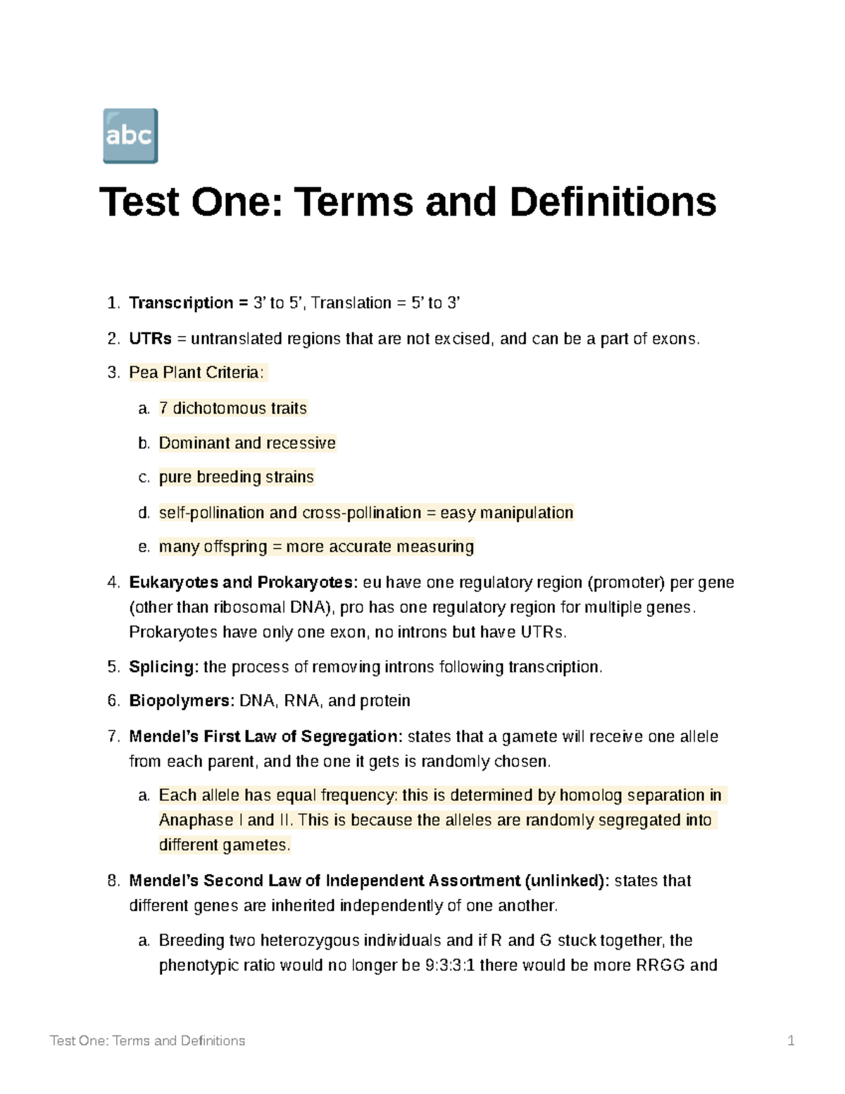 Test One Terms and Definitions - Test One: Terms and Definitions ...