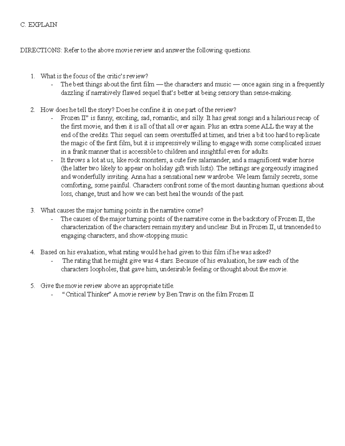 Week 13 Activity - None - C. EXPLAIN DIRECTIONS: Refer to the above ...