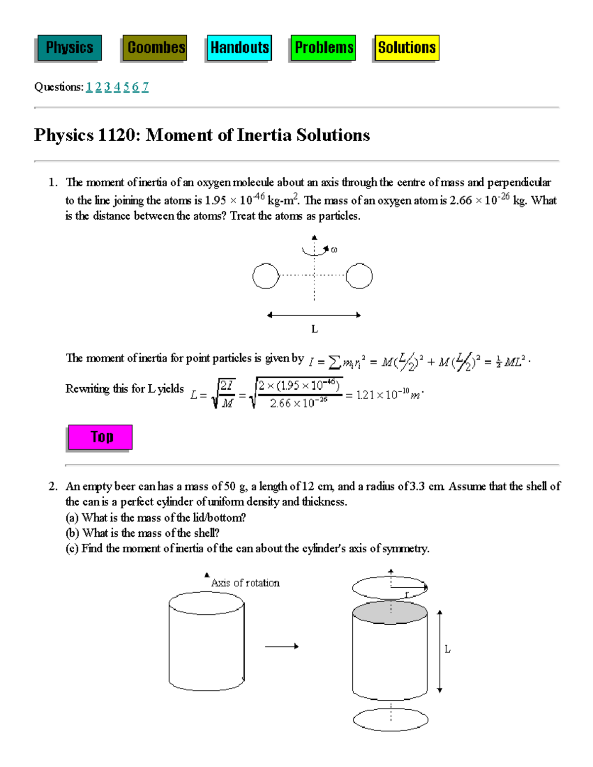 PHYS 1120 Moment of Inertia Solutions - Questions: 1 2 3 4 5 6 7 ...